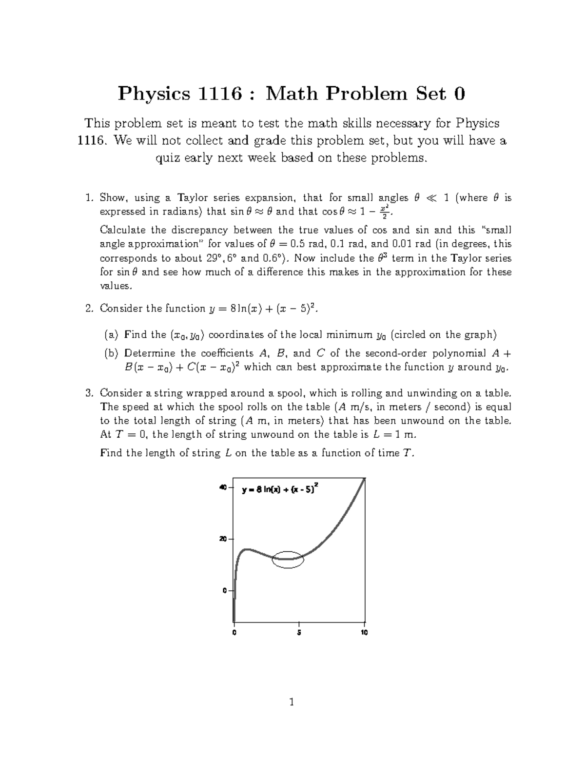 PS0 - problem set 0 assignment - Physics 1116 : Math Problem Set 0 This problem set is meant to ...