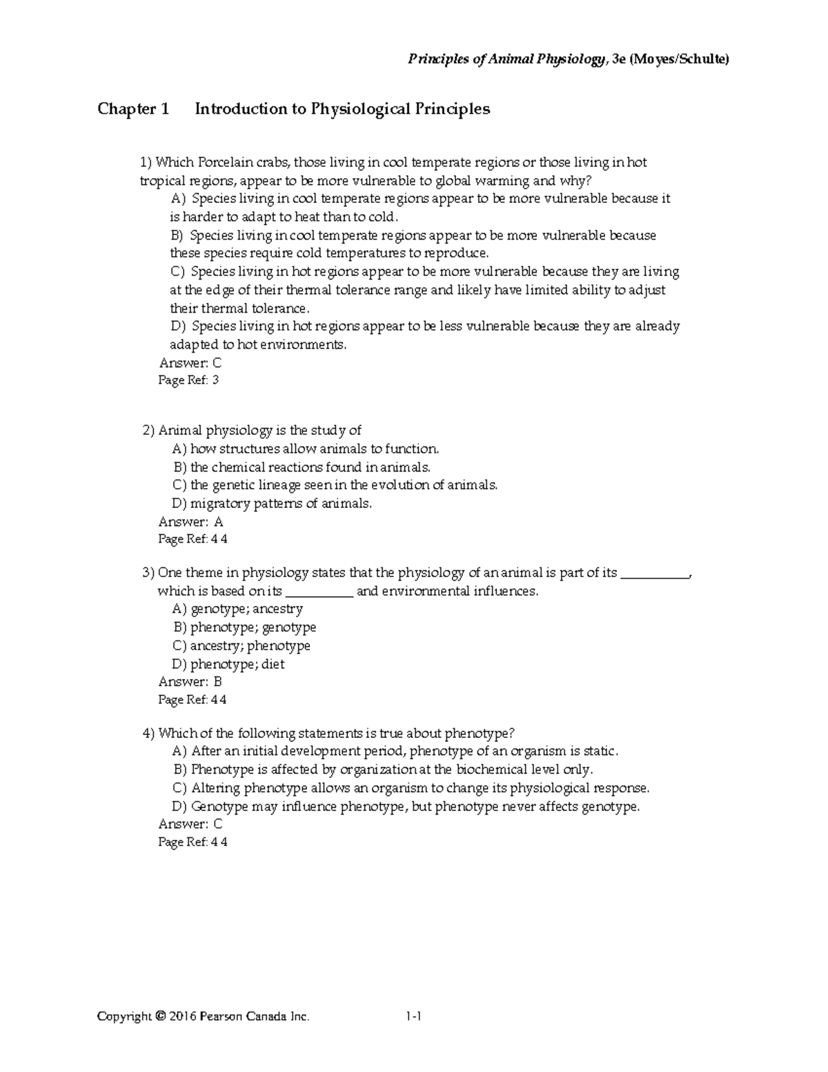 Animal Physiology Testbank - Chapter 1 - Chapter 1 Introduction to ...