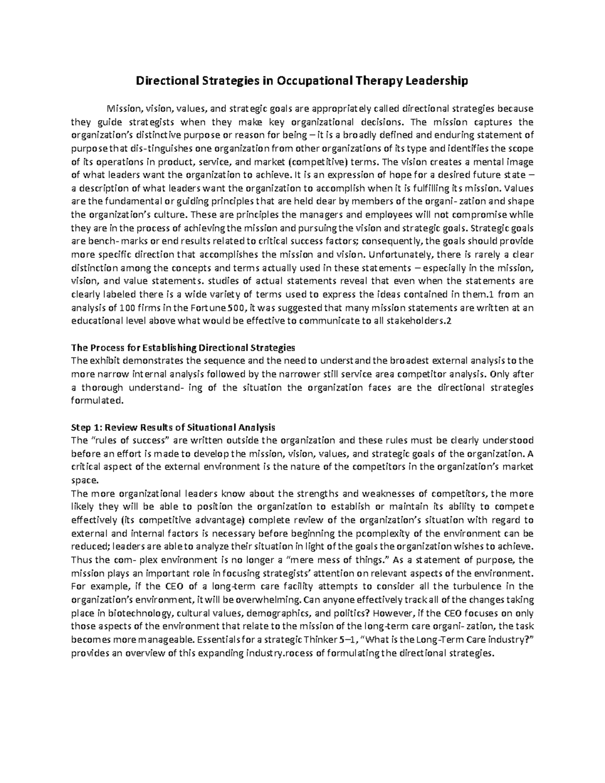 Directional Strategies in Occupational Therapy Leadership - Copy ...