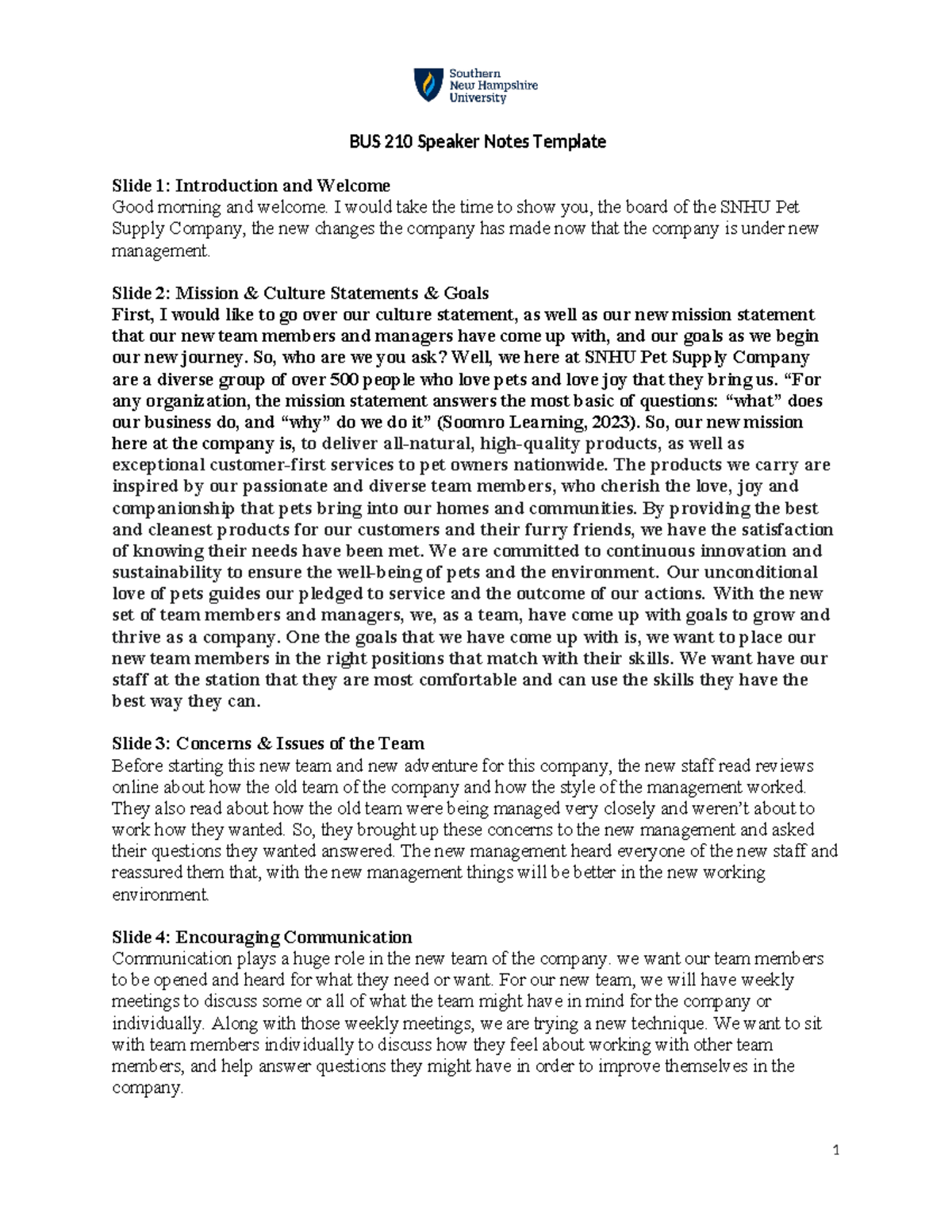 Project One Speaker Notes for project 1 - BUS 210 Speaker Notes ...