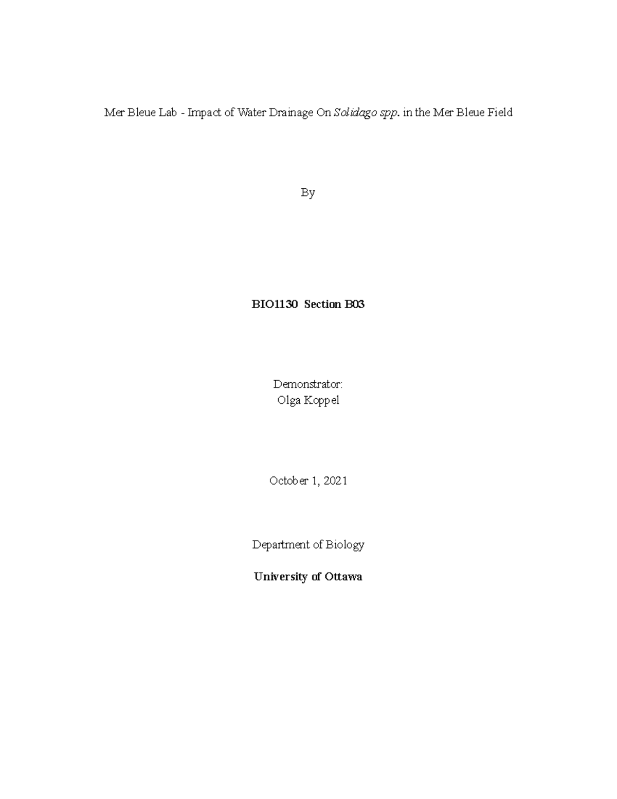 Mer Bleue - in the Mer Bleue Field By BIO1130 Section B Demonstrator ...