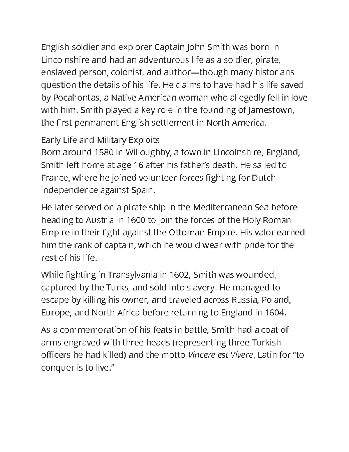 John Smith Notes - English soldier and explorer Captain John Smith was ...