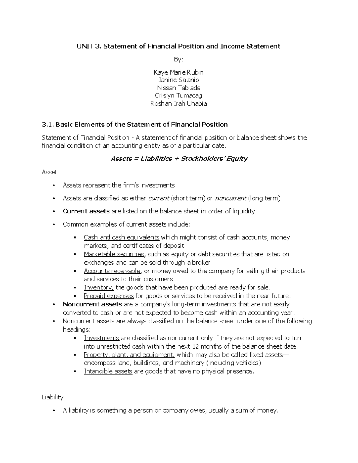 UNIT-3.-Statement-of-Financial-Position-and-Income-Statement - UNIT 3 ...