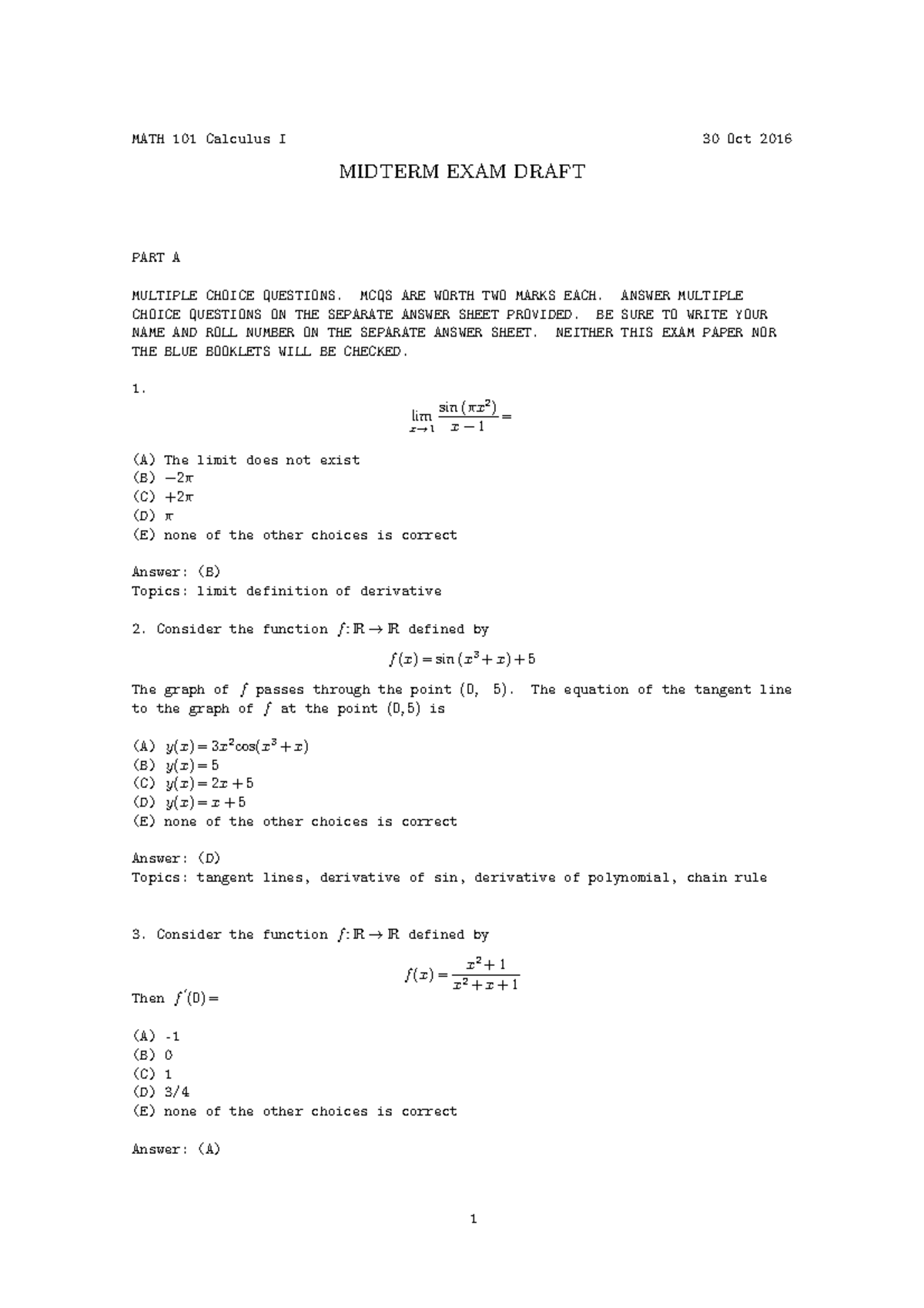 2016 Mid - HELLO - MATH 101 Calculus I 30 Oct 2016 MIDTERM EXAM DRAFT ...