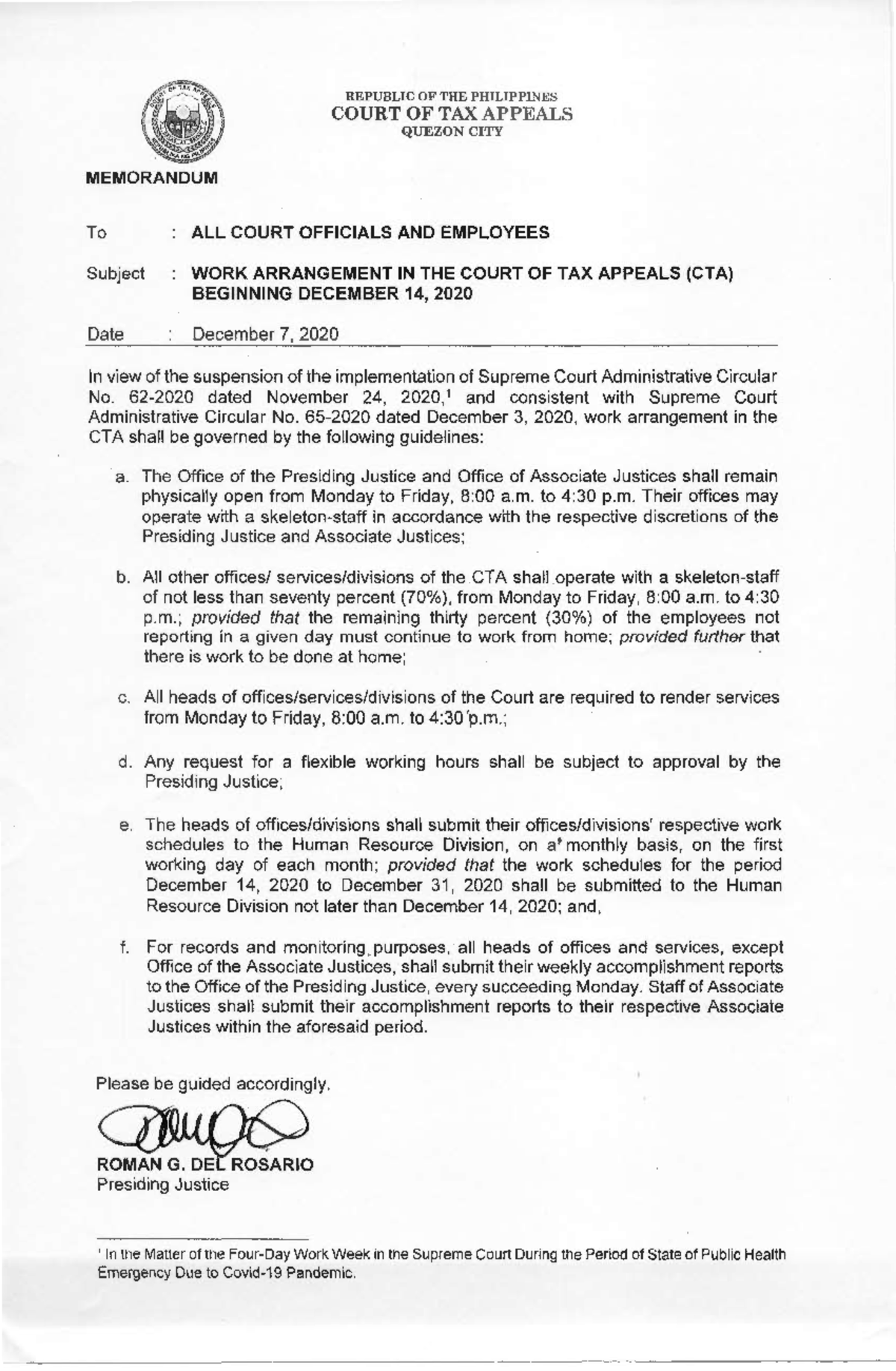 MEM 2020DEC07 - Office Memo Sample on Work from Home Guidelines ...