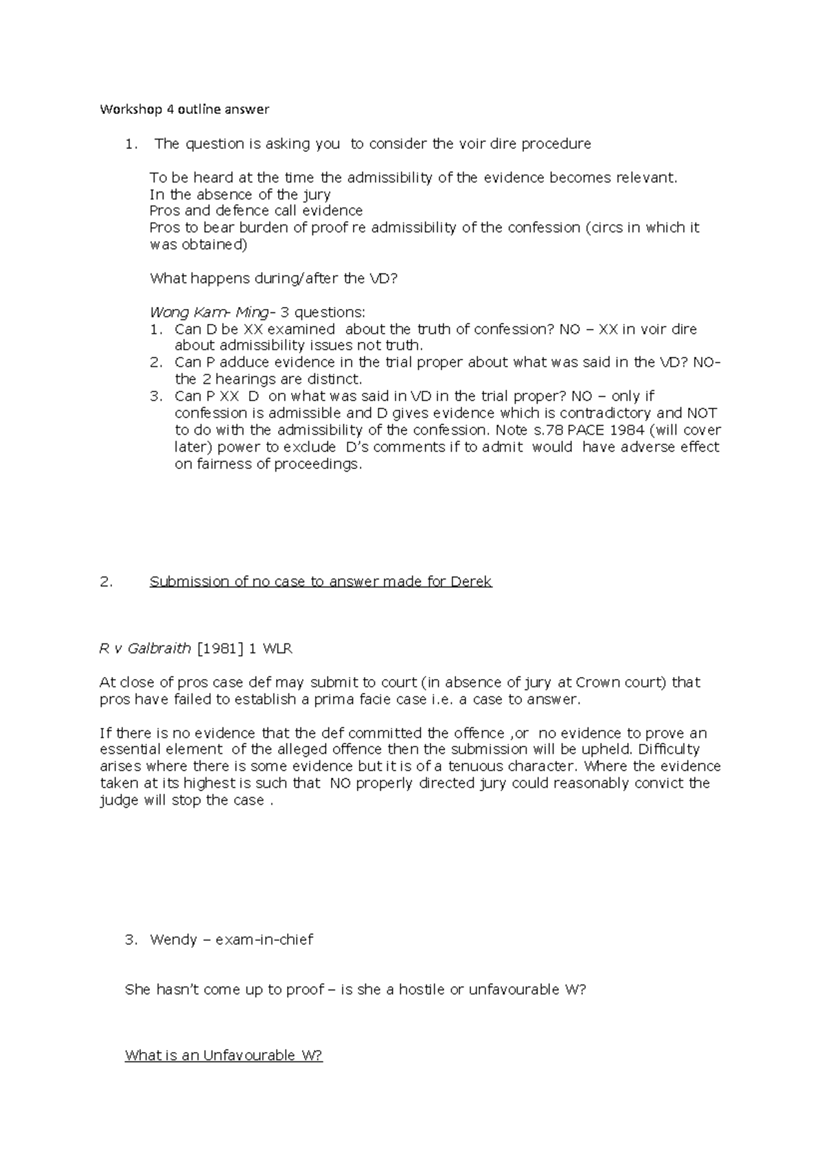 Workshop 4 outline - Lecture notes 4 - Workshop 4 outline answer The ...