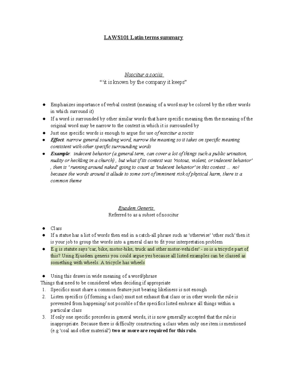 LAWS101 Latin terms summary - LAWS101 Latin terms summary Noscitur a ...