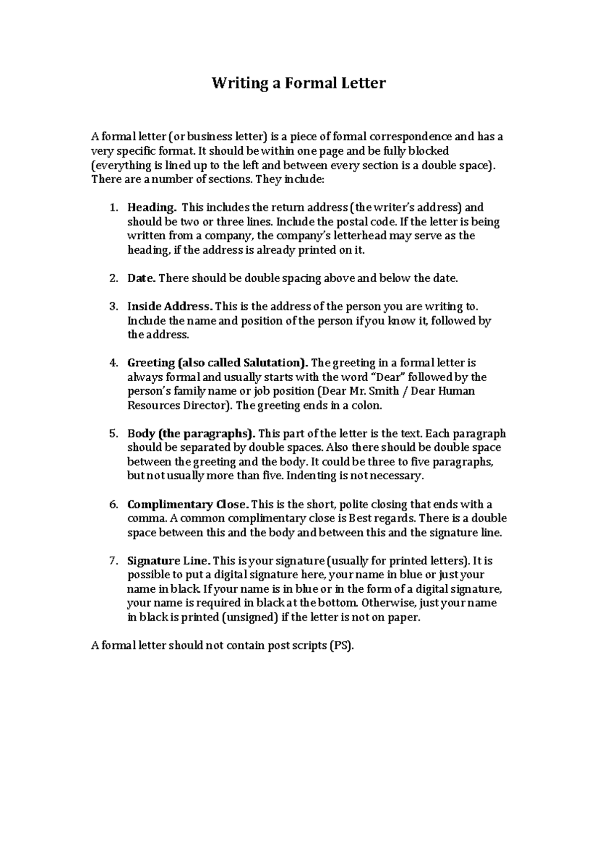 Formal Letter Template and Examples - Writing a Formal Letter A formal ...