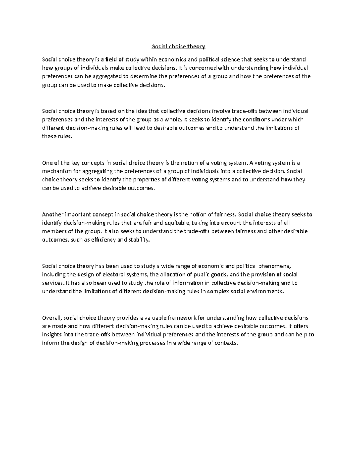 Social choice theory - Social choice theory Social choice theory is a ...
