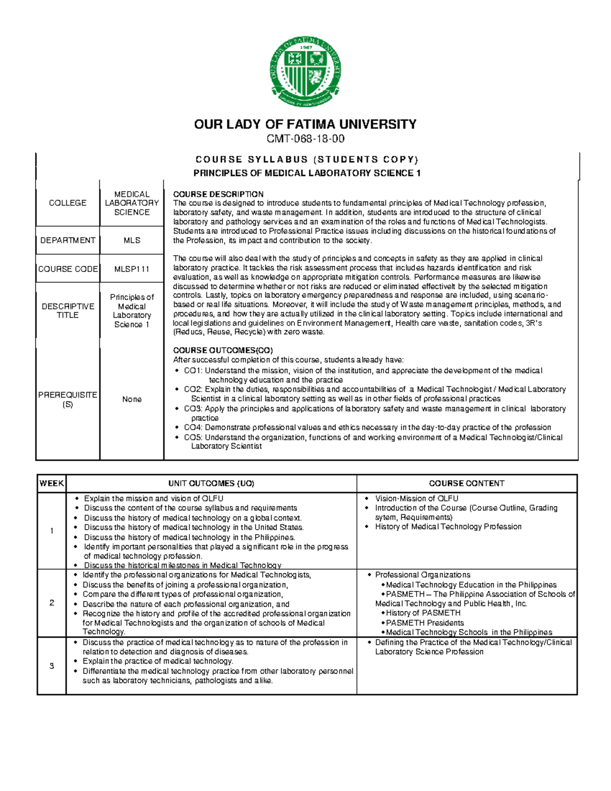 MLSP+1+ Syllabus+%28student%27s+copy%29 - OUR LADY OF FATIMA UNIVERSITY ...