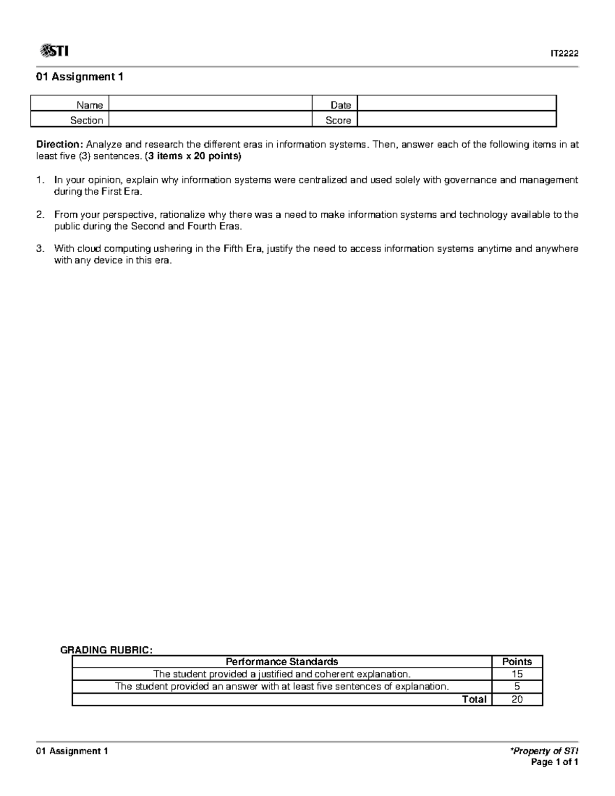 01 Assignment 1 Fdgdtresgfgfhh It 01 Assignment 1 Property Of Sti Page 1 Of 1 01 Assignment