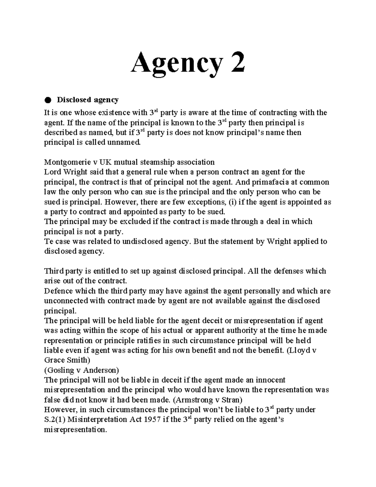Agency 2 - summarized notes - Agency 2 Disclosed agency It is one whose ...