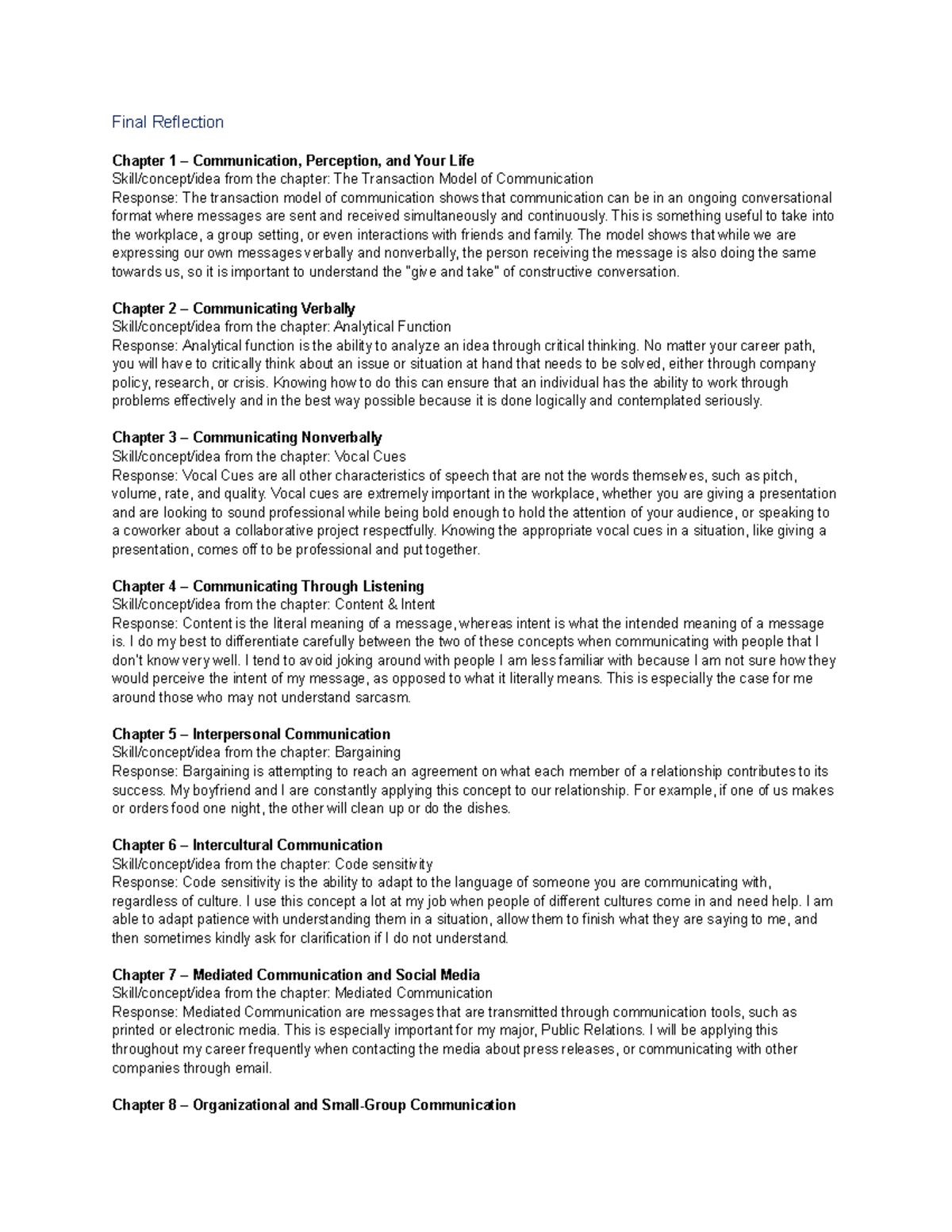 Applying What You Know – Final Reflection - Final Reflection Chapter 1 ...