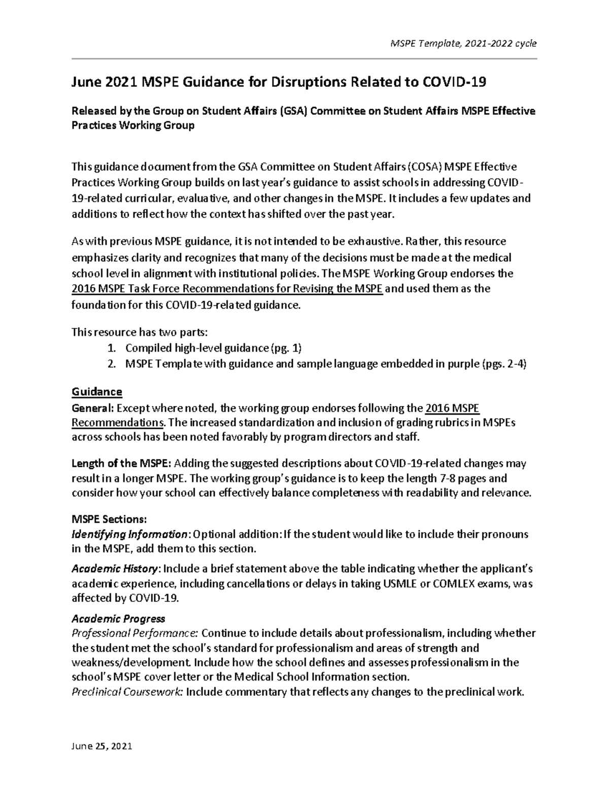 June 2021 MSPE Guidance for Disruptions Related to Covid-19 - It ...