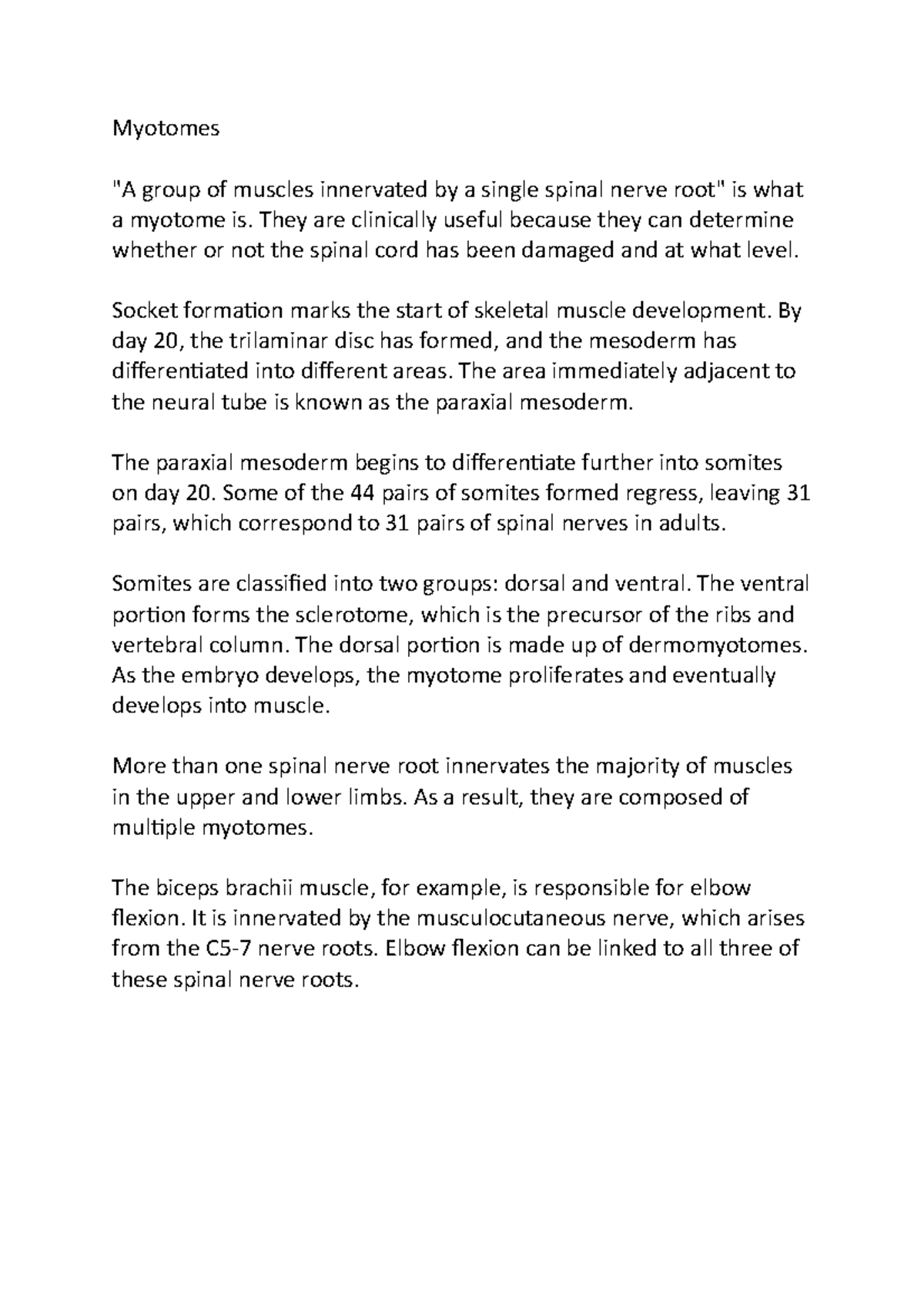 Myotomes - Anatomy notes - Myotomes "A group of muscles innervated by a ...