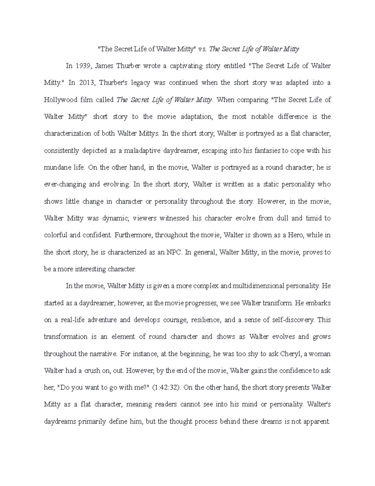 Comparison: Secret Life of Walter vs. The Secret Life of Walter Mitty ...