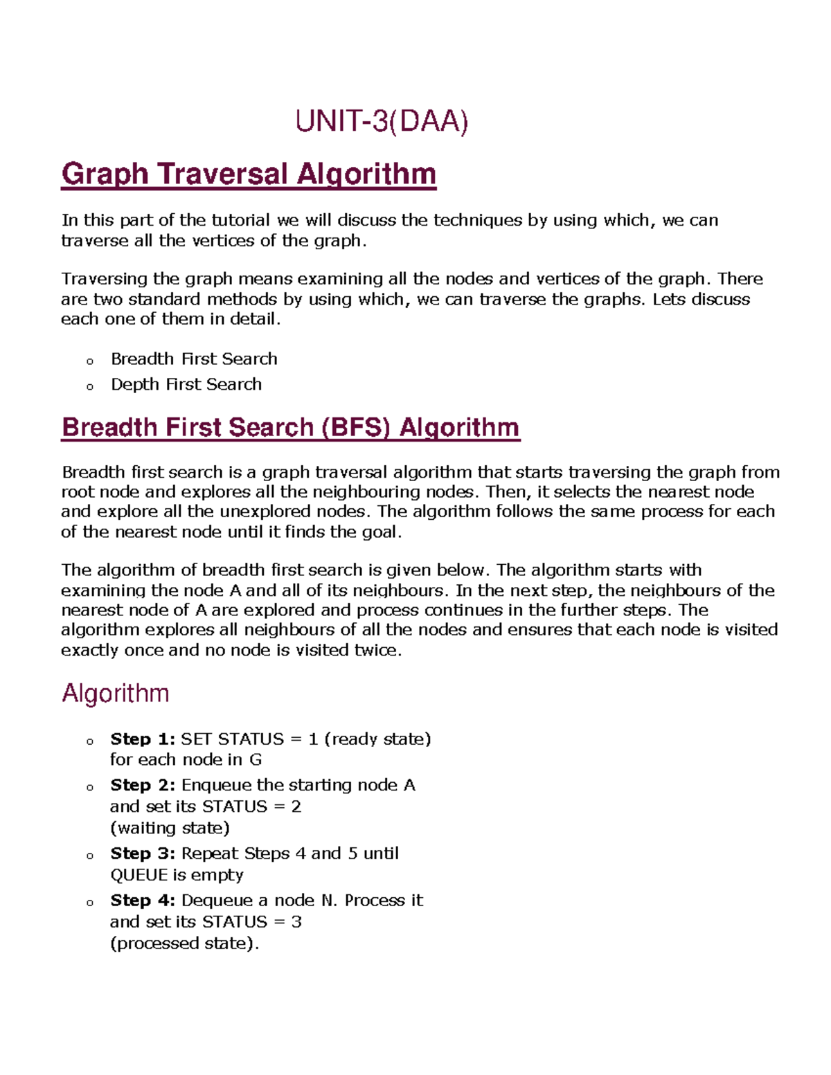 DAA(Unit-3) - best notes - UNIT-3(DAA) Graph Traversal Algorithm In ...