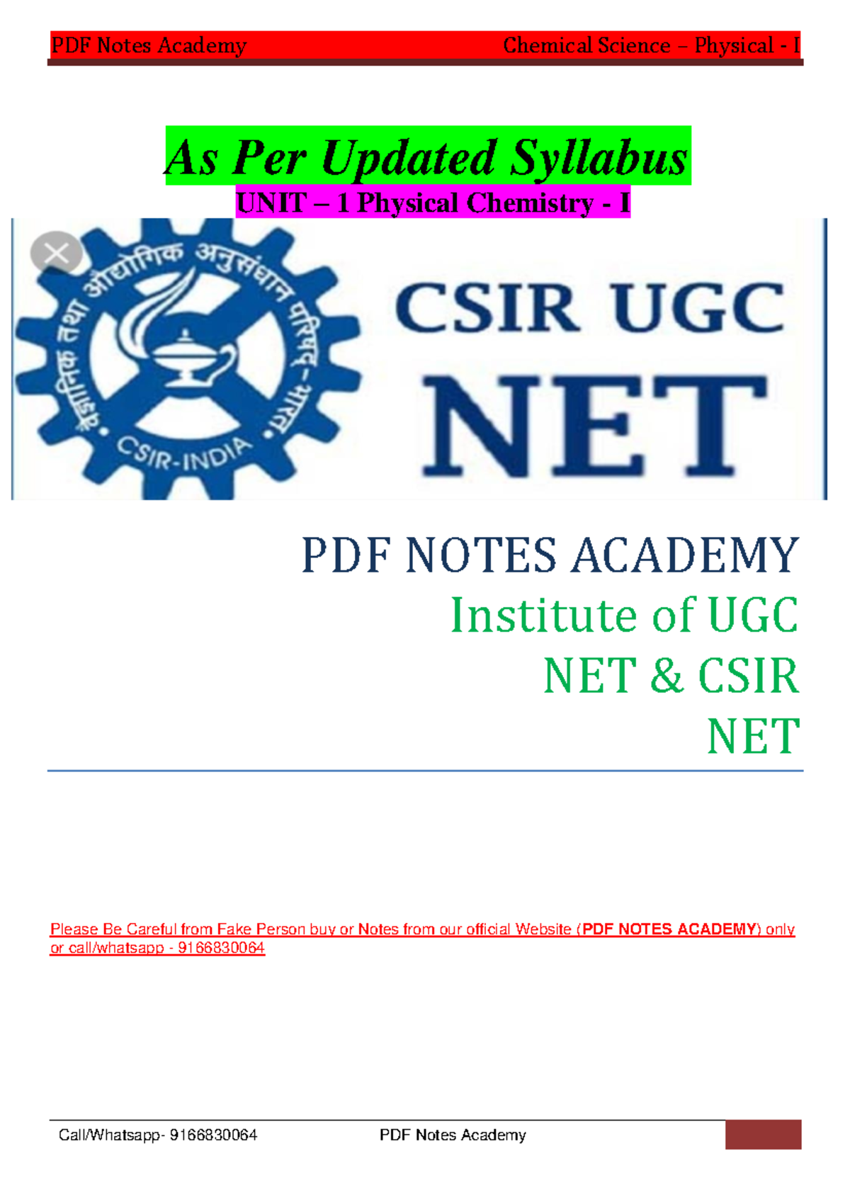 Physical - Notes for csir net examination - PDF Notes Academy Chemical ...