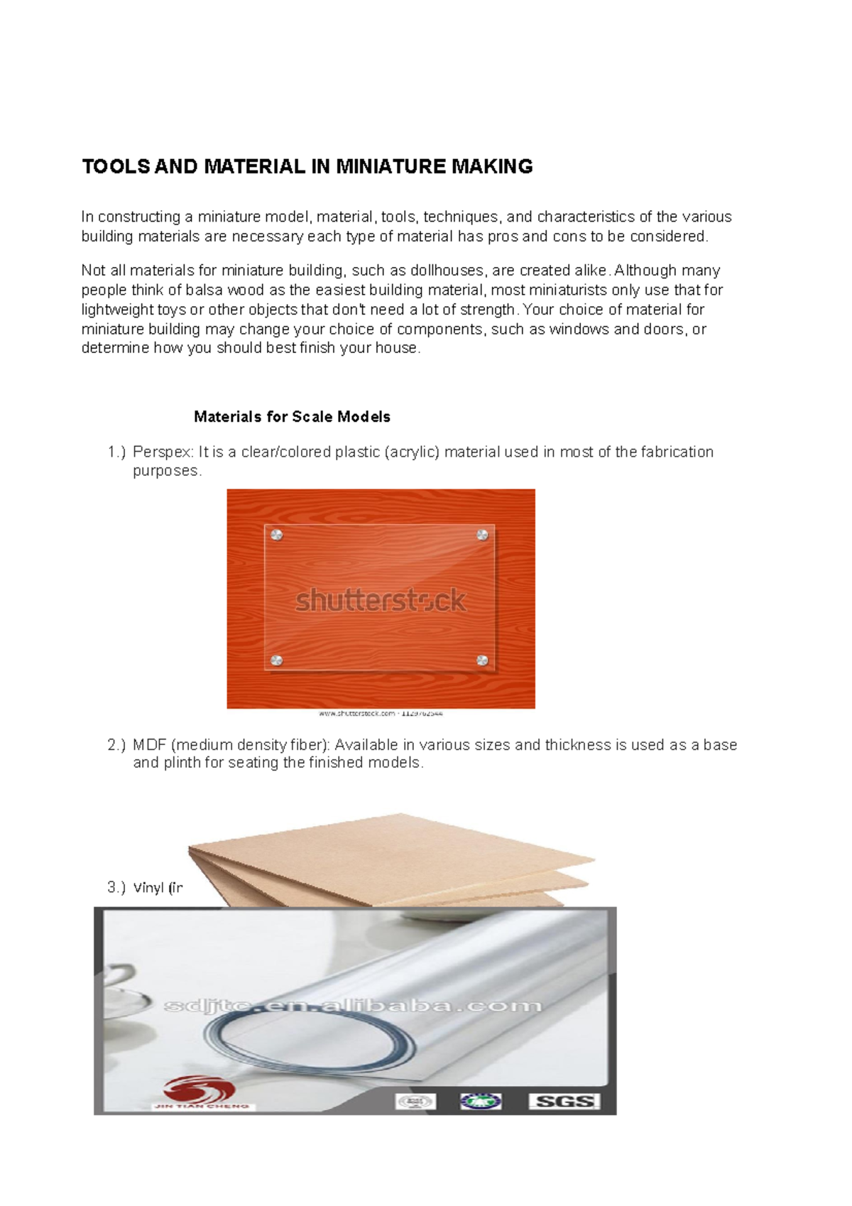 Tools AND Material IN Miniature Making - TOOLS AND MATERIAL IN ...