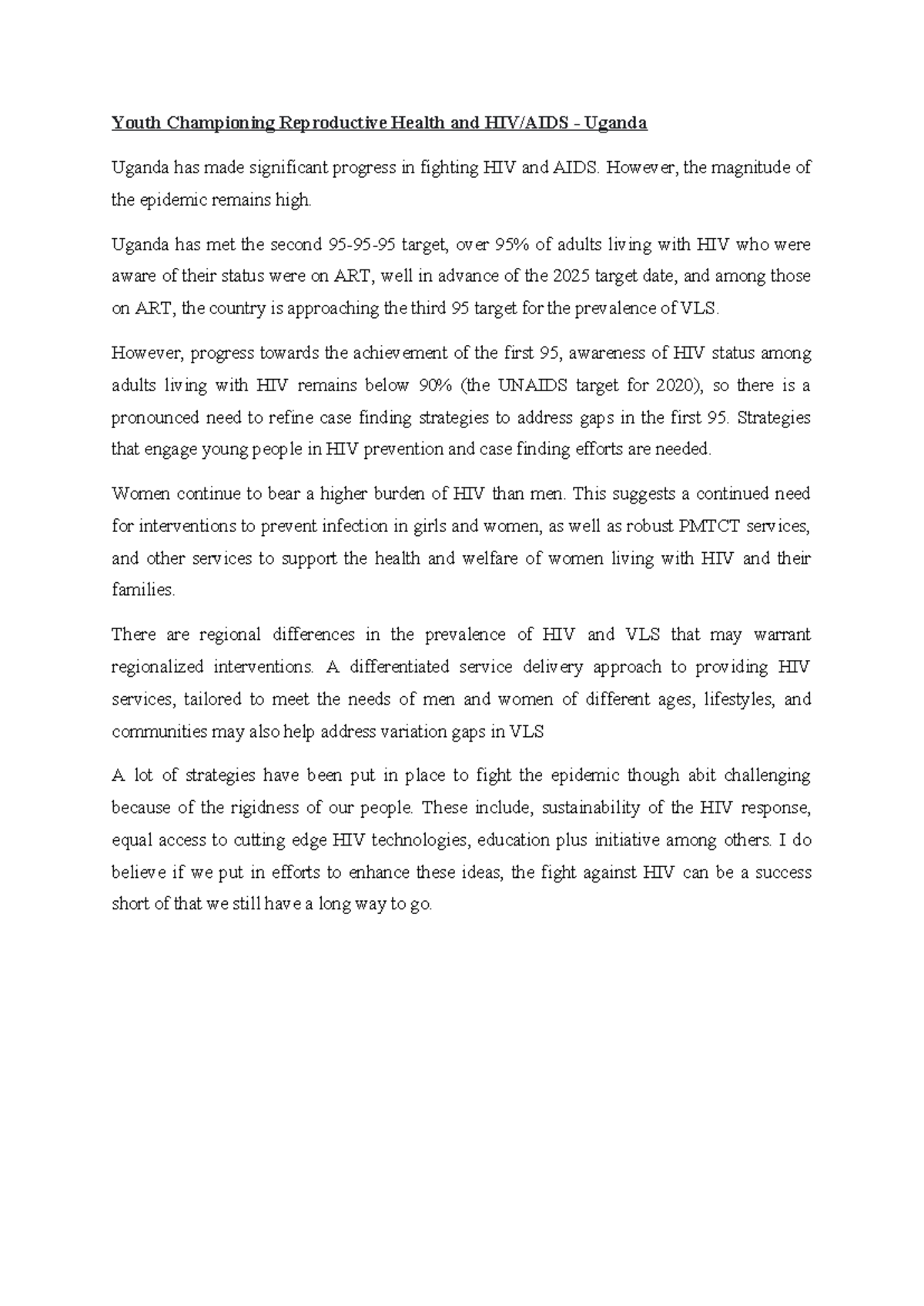 YPC_24_Twesige_Jasper_Youth Championing Reproductive Health and HIV/AIDS - Uganda - Youth - Studocu