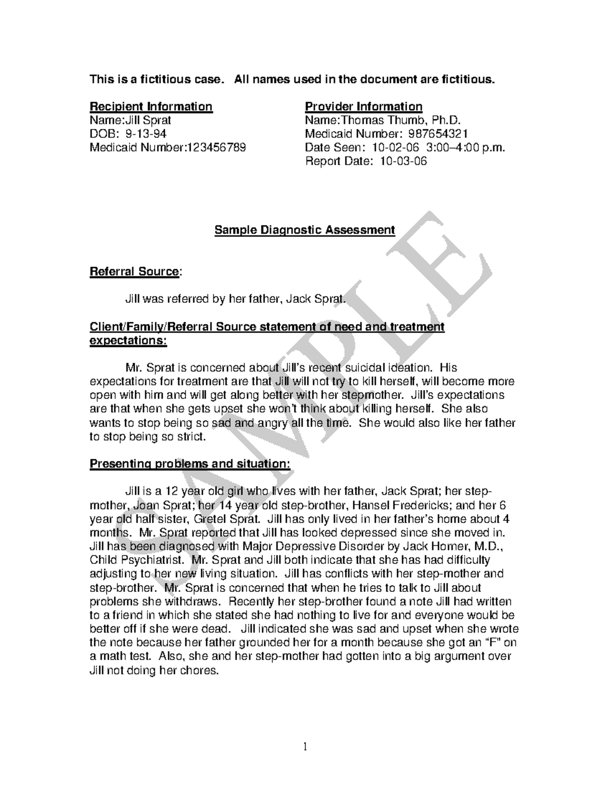 Assessment sample - helps alot - This is a fictitious case. All names ...