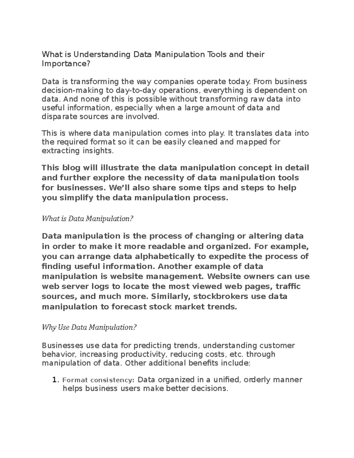 Assignment # 9 What is Understanding Data Manipulation Tools and their ...