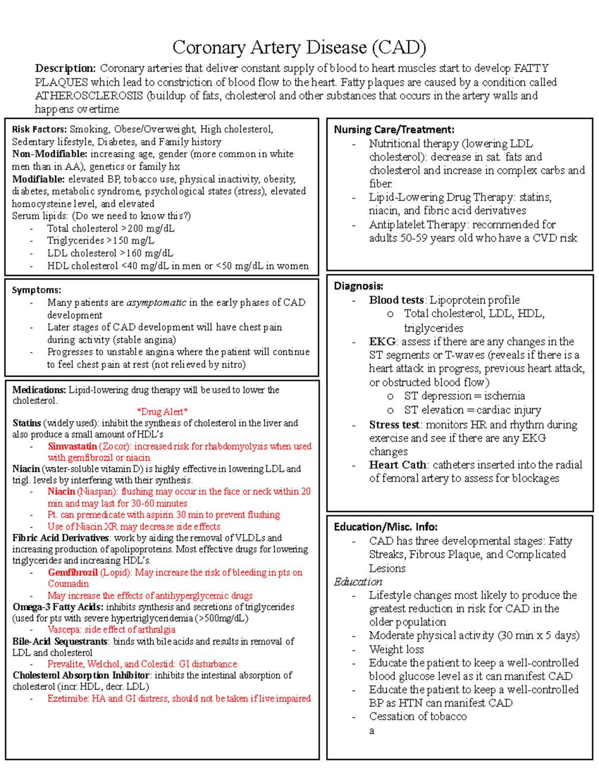 Theory-ATI-CAD - A system disorder sheet focused on risk factors, s/s ...