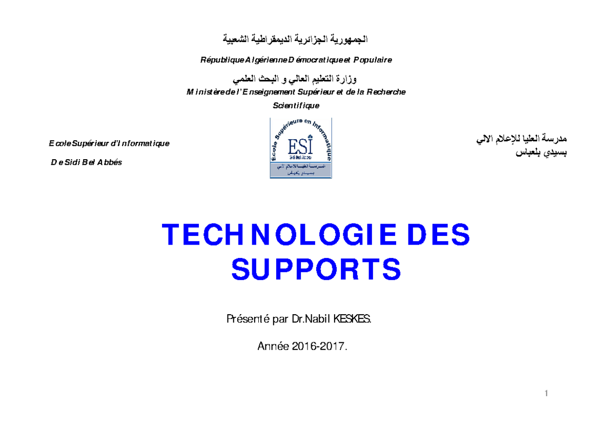 2- Technologie DES Support -1 2 - TECH N OLOGI E D ES SU PPORTS ...