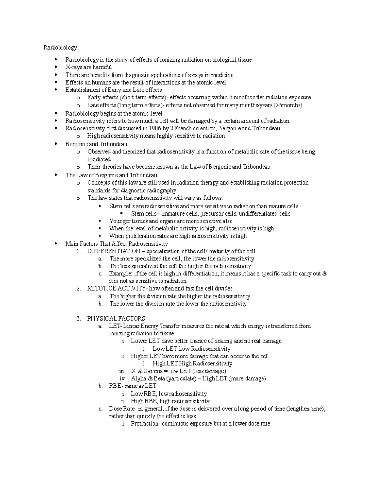 Rads 349 Radiobiology - Lecture notes 8 - Radiobiology Radiobiology is ...