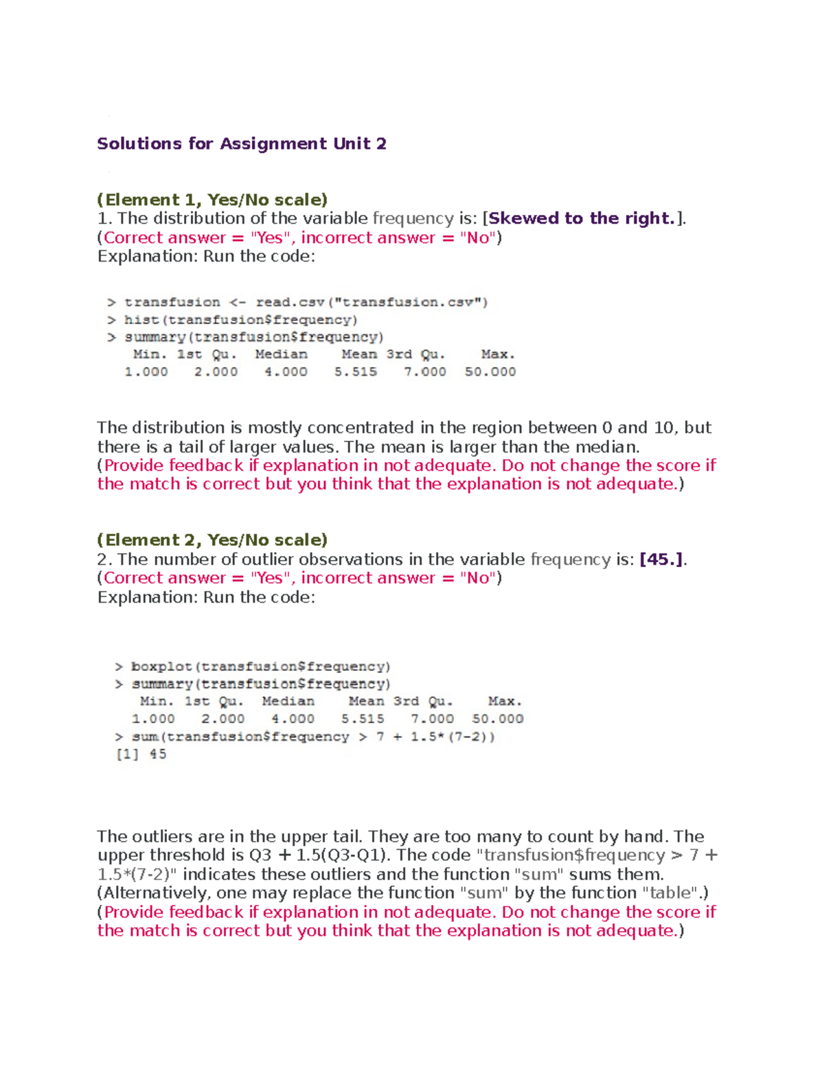 Solutions for Assignment Unit 2 - ]. (Correct answer = "Yes", incorrect answer = - Studocu