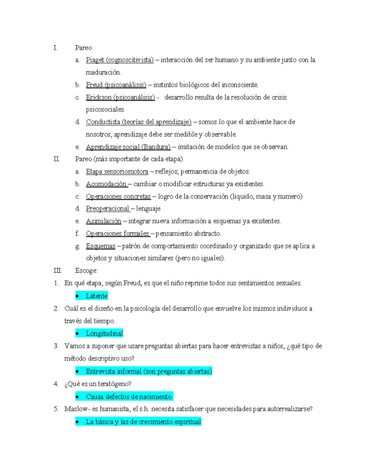 Examen #1 EDFU (Repaso) - I. Pareo a. Piaget (cognoscitivista ...