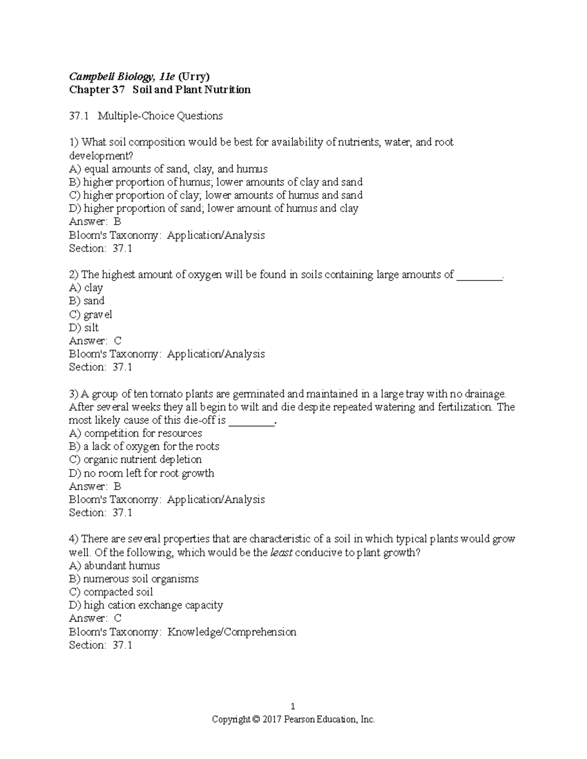 Chapter 37 - test help and prep - Campbell Biology, 11e (Urry) Chapter ...