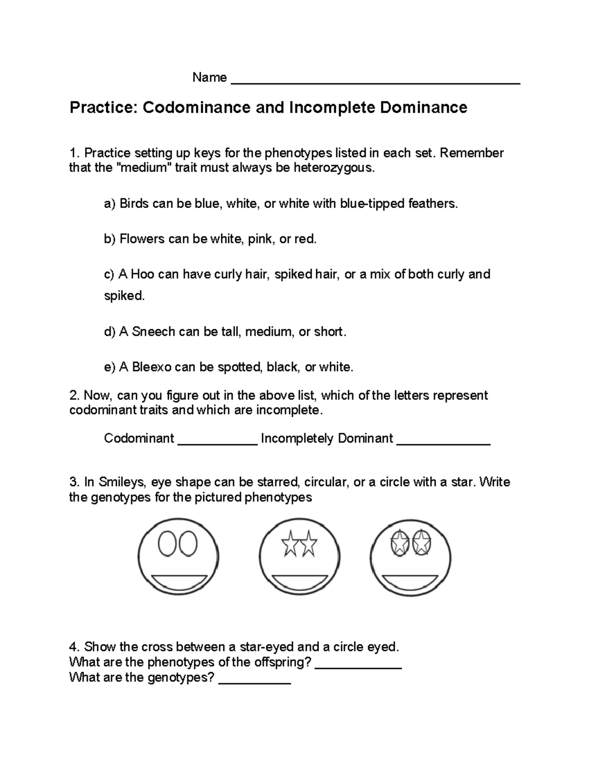 Incomplete Codominance - Name ...