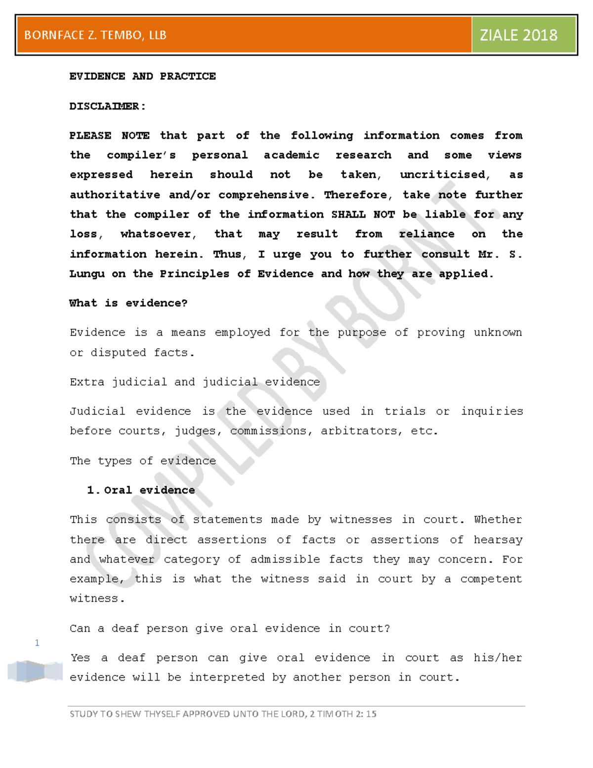 Evidence ziale 2018-summarised - 1 EVIDENCE AND PRACTICE DISCLAIMER ...