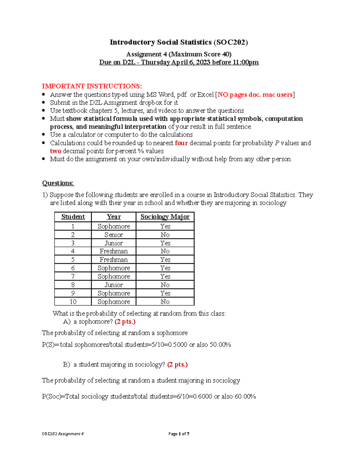 Assignment 4 Statistics - Introductory Social Statistics (SOC202 ...