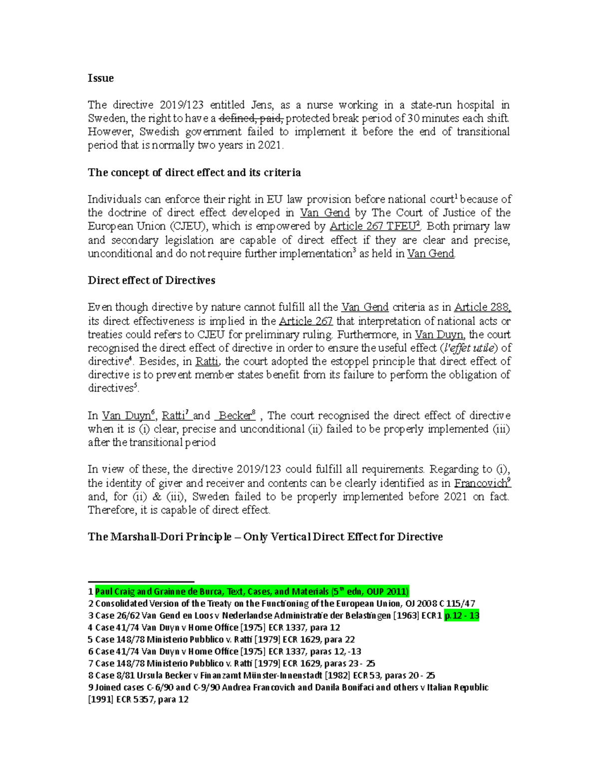 Eu Law Direct Effect Submission Issue The Directive 2019 123 Entitled Jens As A Nurse