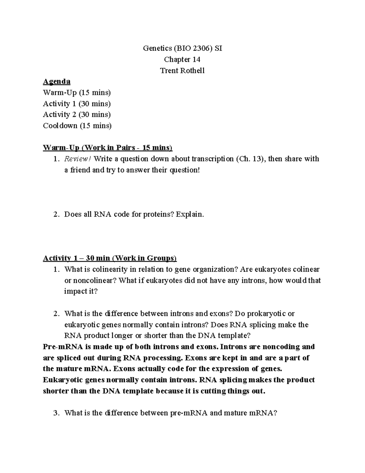 3-19 SI Worksheet Ch 14 - Si ws - Genetics (BIO 2306) SI Chapter 14 ...