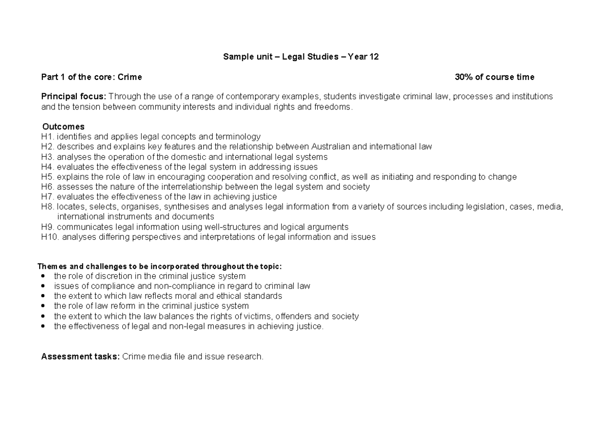 HSC Legal Studies - Crime - Sample unit – Legal Studies – Year 12 Part ...