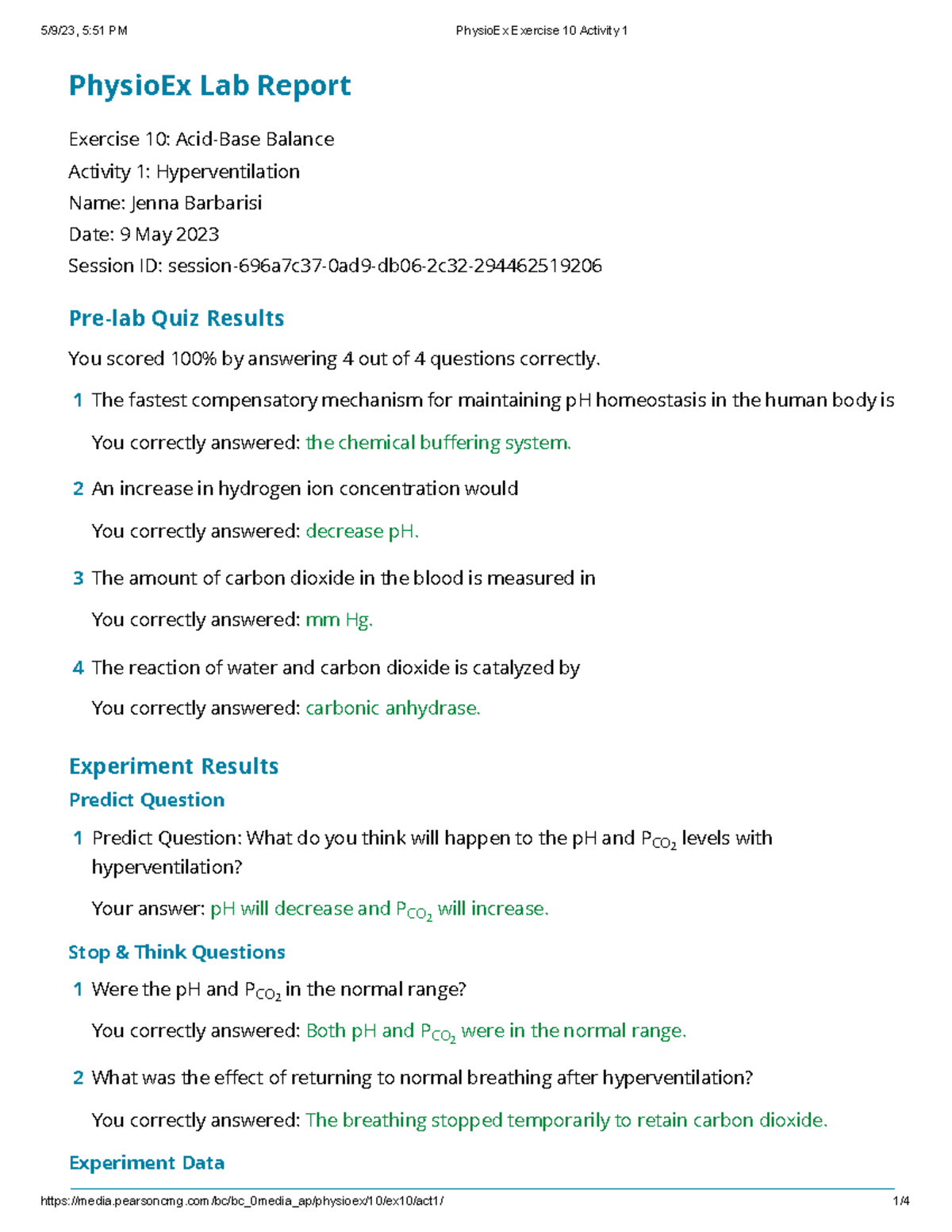 Physio Ex Exercise 10 Activity 1 - PhysioEx Lab Report Exercise 10 ...