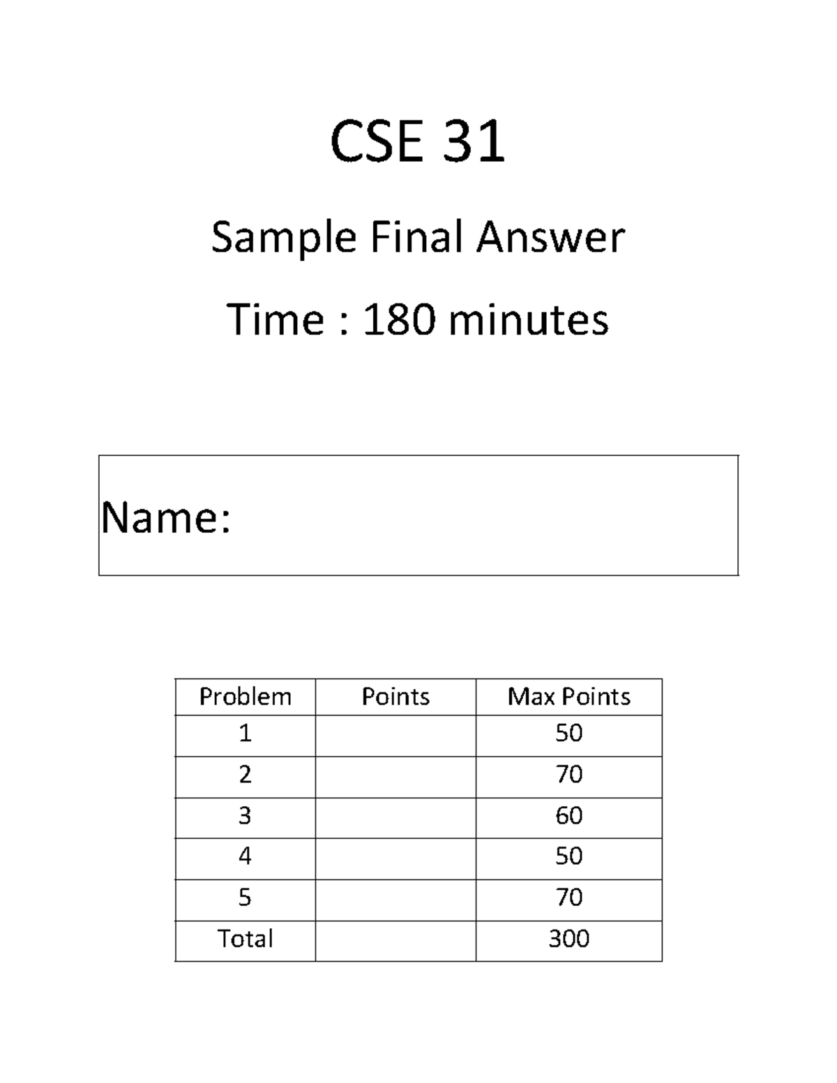 CSE31 Final Sample Answer - CSE Sample Final Answer Time : 180 minutes ...