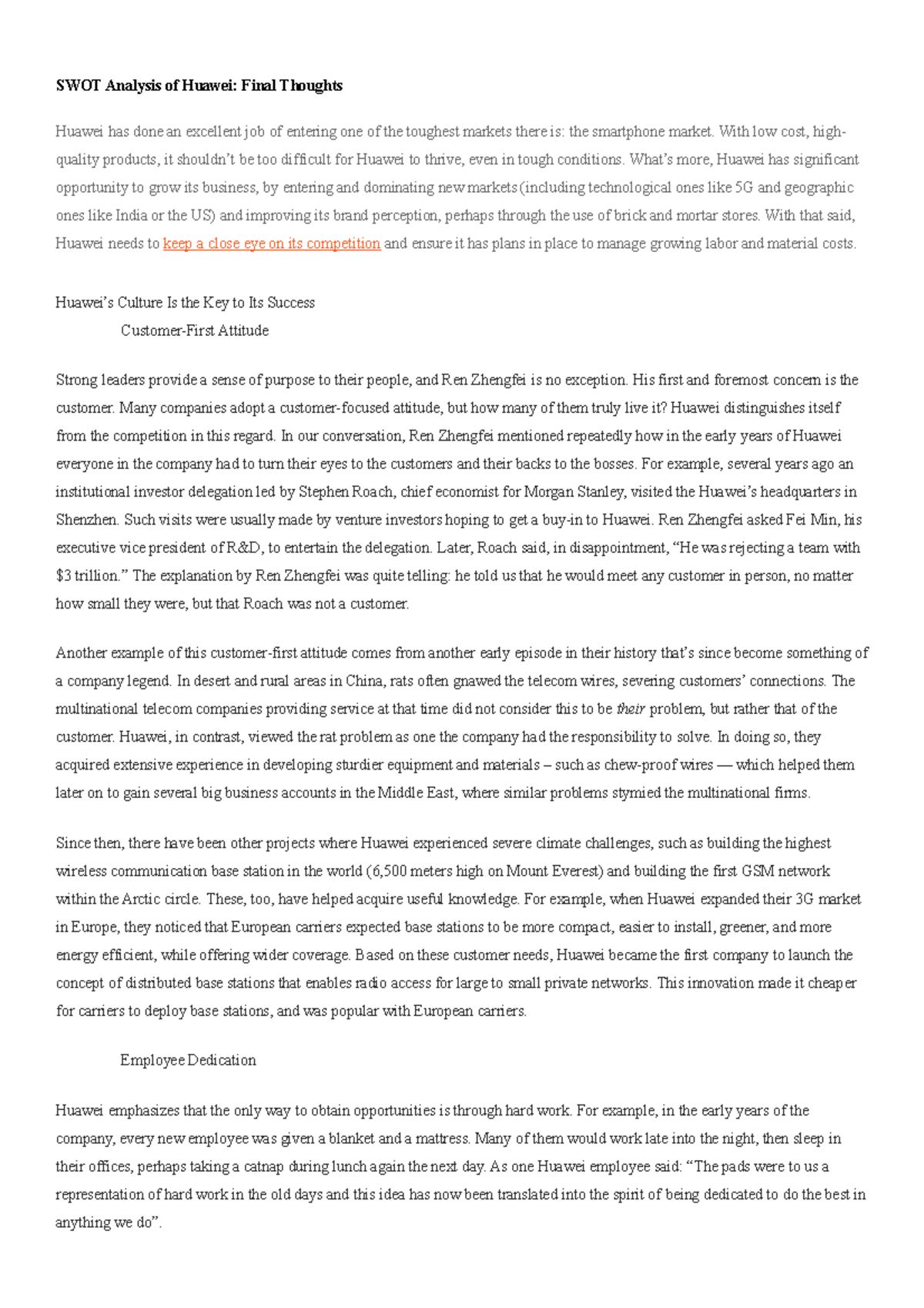 Exam final - self note - SWOT Analysis of Huawei: Final Thoughts Huawei ...