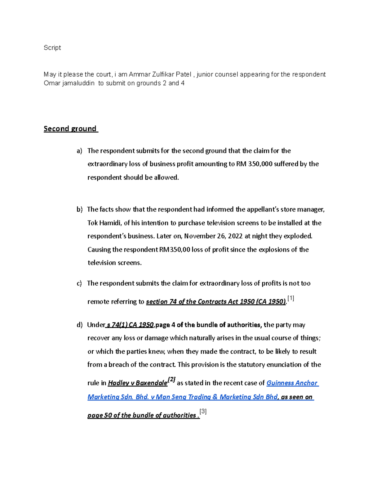 Script - Very if - Script May it please the court, i am Ammar Zulfikar ...