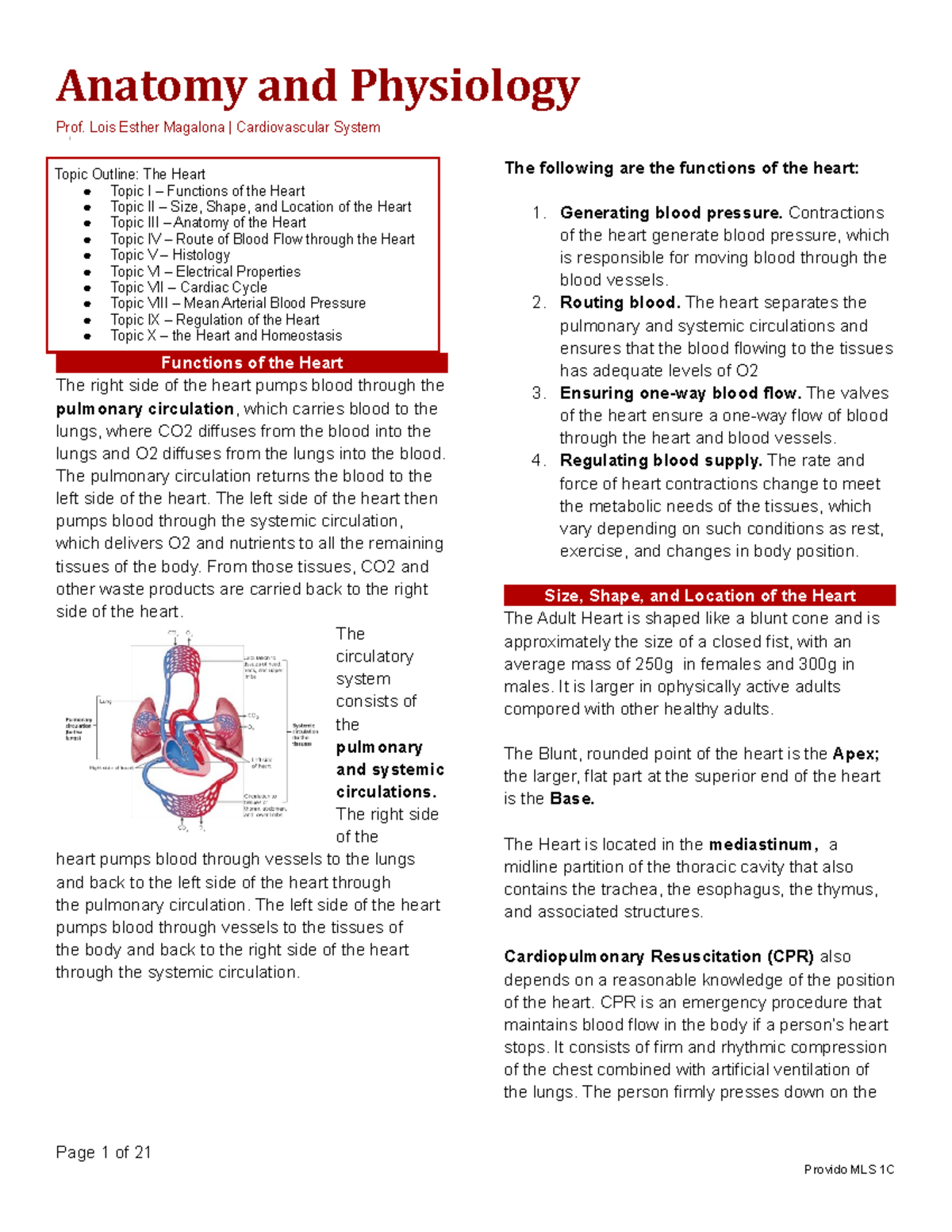 Anaphy (Chapter 20 The Heart) - Prof. Lois Esther Magalona ...