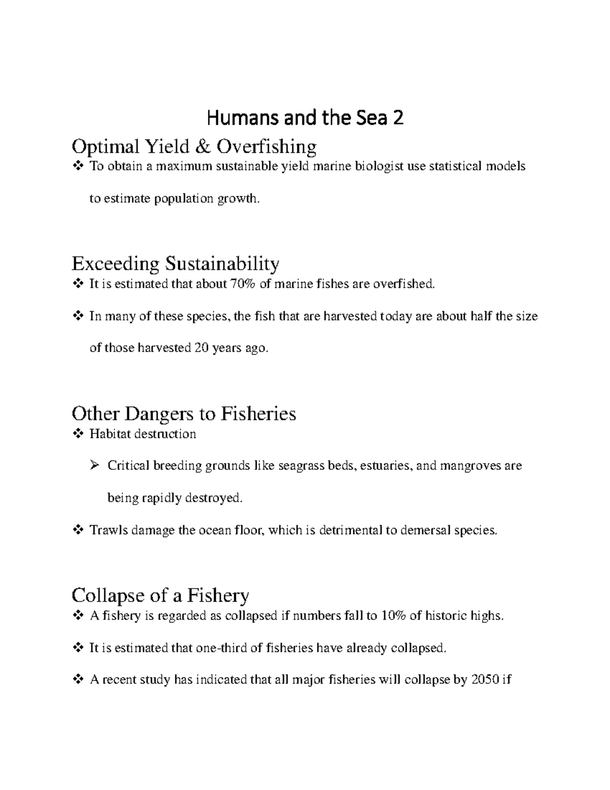 Unit 4 Humans and the Sea II - Humans and the Sea 2 Optimal Yield ...