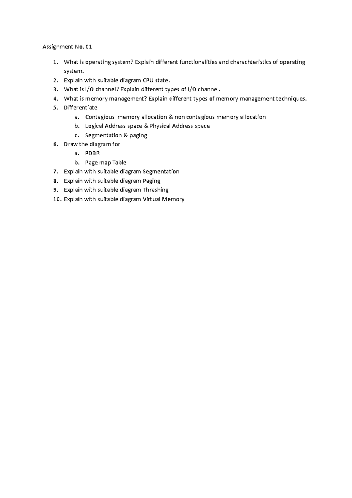 Assignment No 1 OS - Assingment on Operating system - Assignment No. 01 1. What is operating ...