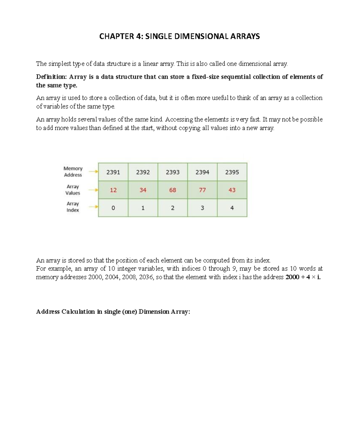 MCA Data Structures Arrays Chapter 4 - CHAPTER 4: SINGLE DIMENSIONAL ...