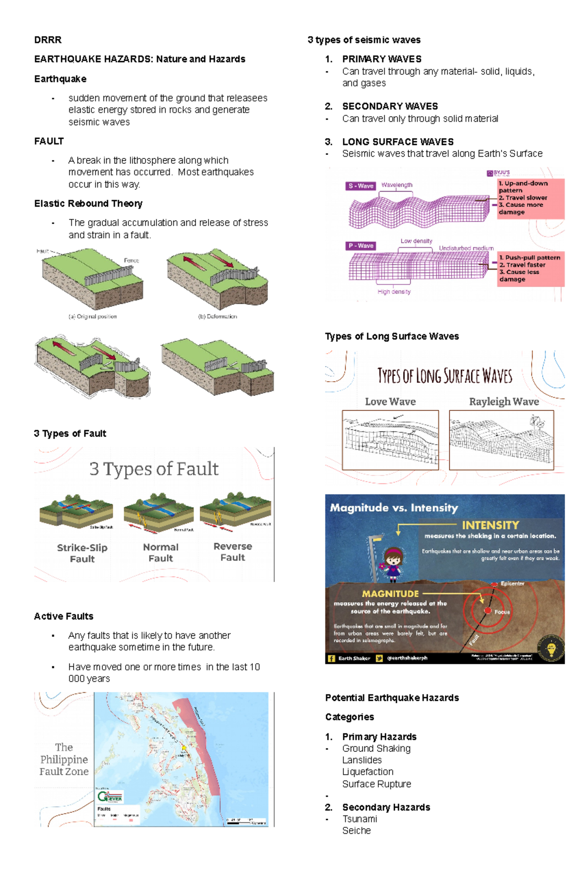 DRRR reviewer - DRRR EARTHQUAKE HAZARDS: Nature and Hazards Earthquake ...