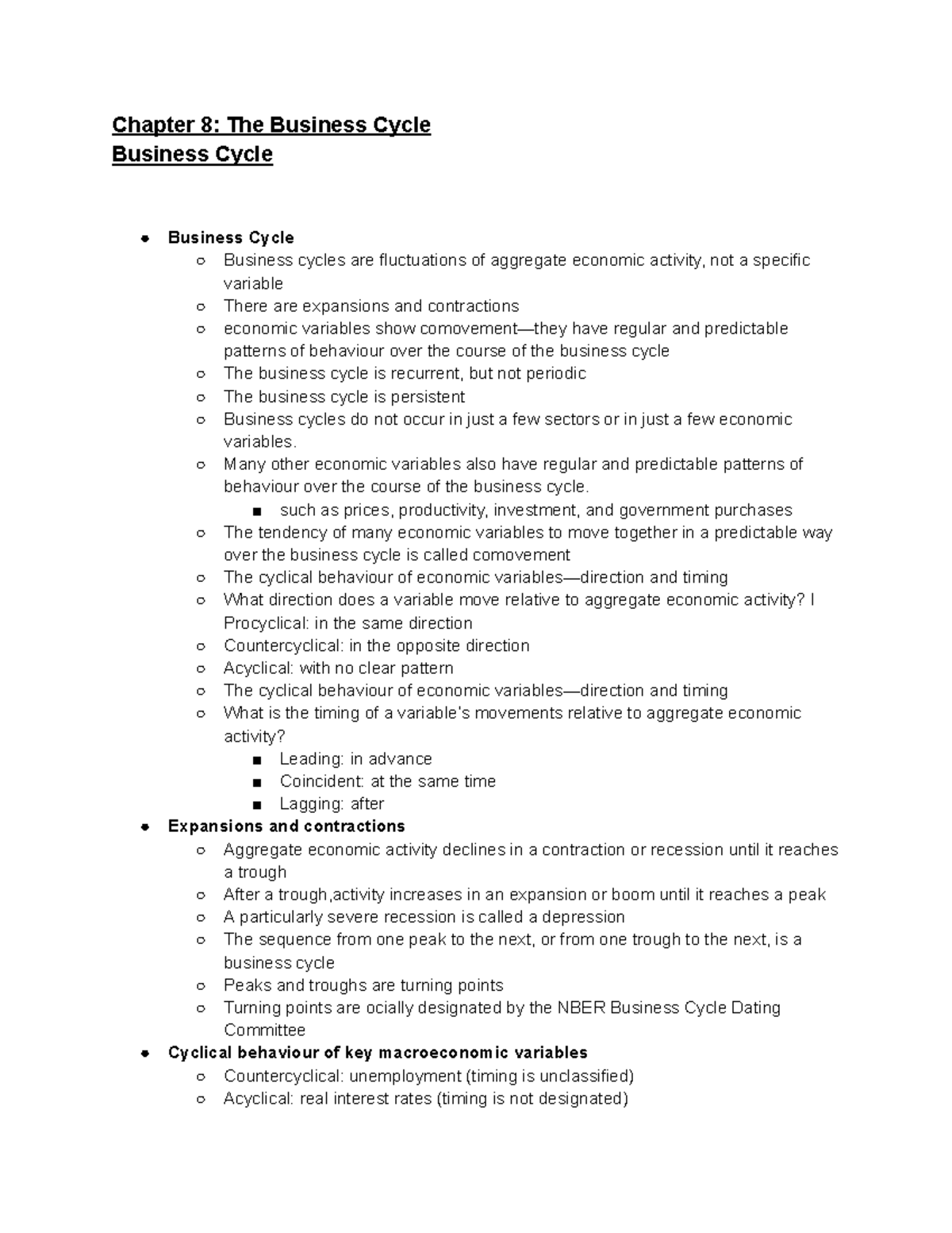 Macro week 6 summary - Chapter 8: The Business Cycle Business Cycle ...