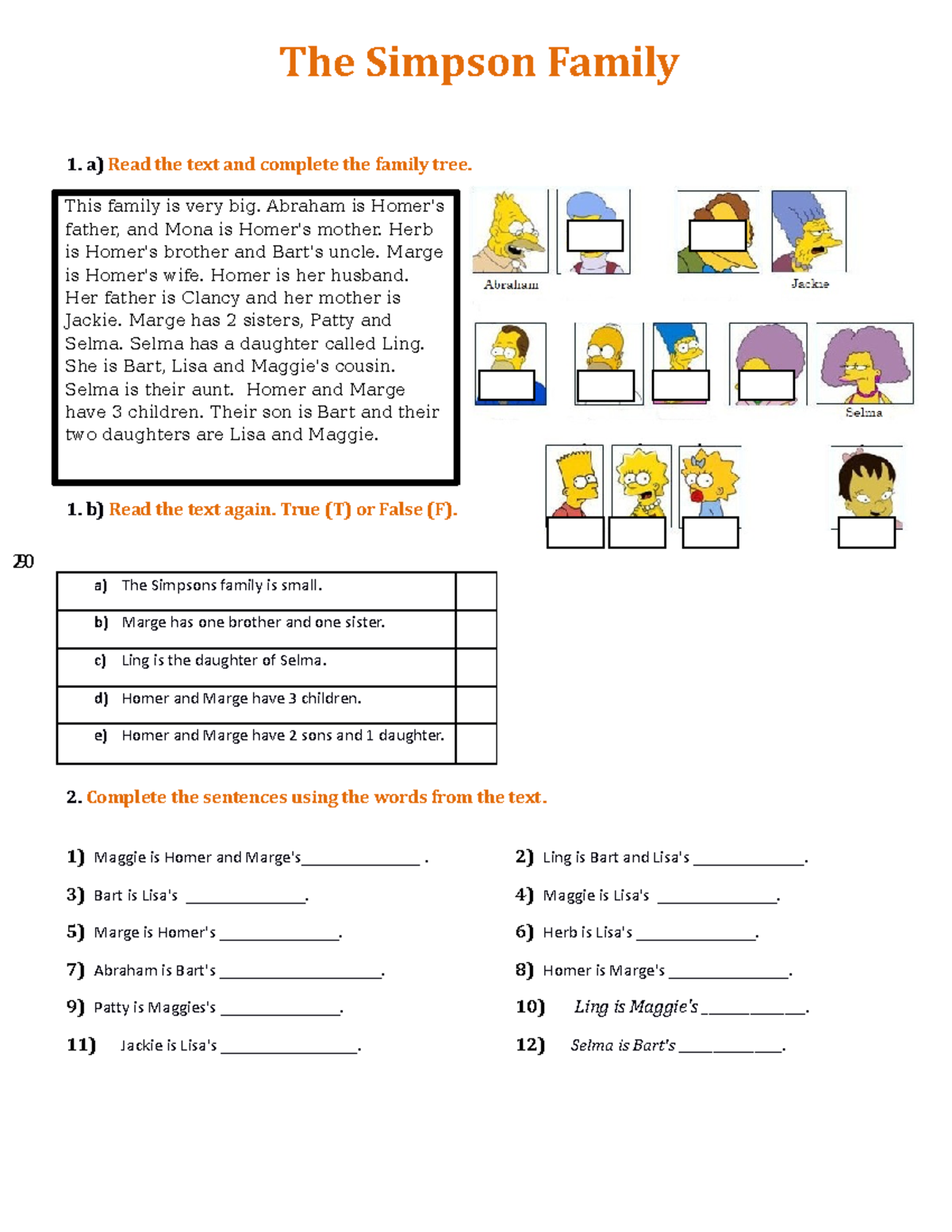Simpsons Family Tree Worksheet