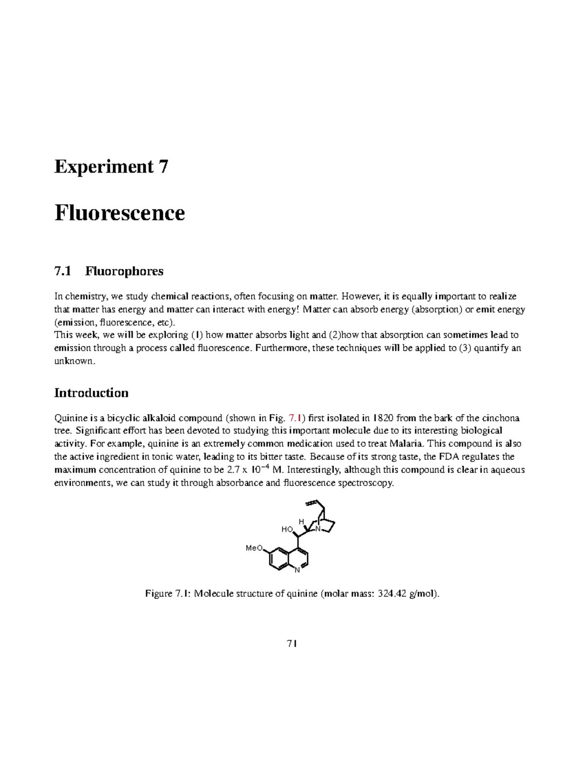 CHEM1225 Exp7 Fluor - Lab manual - Experiment 7 Fluorescence 7 ...